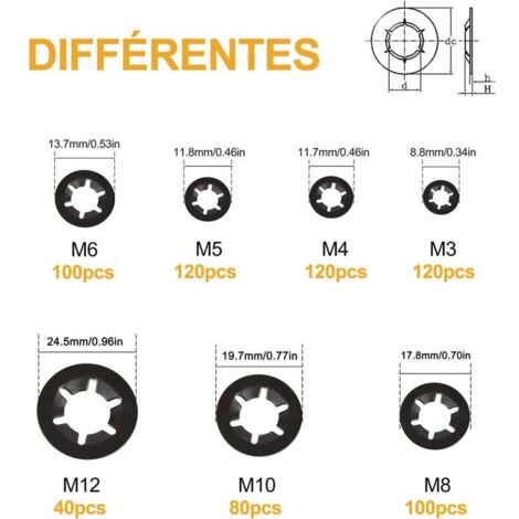 YMYNY Starlock Washer Set, 680 Pieces, M3, M4, M5, M6, M8, M10, M12