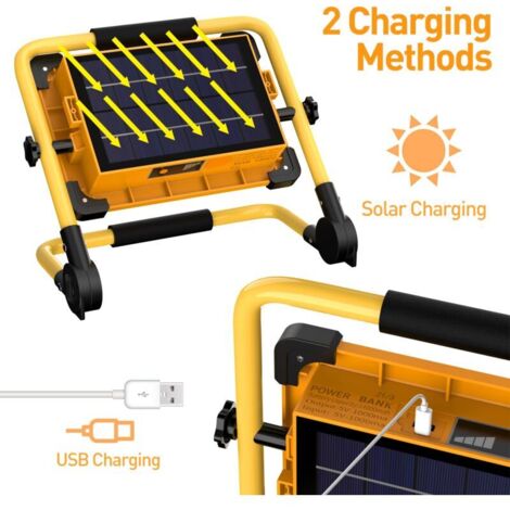 YMYNY 100W Rechargeable Solar LED Construction Spotlight, 120 LED Work ...
