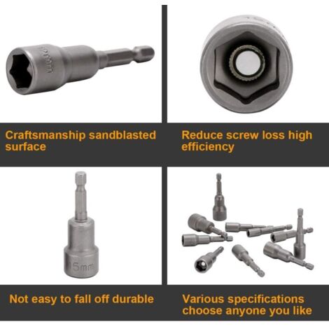 YMYNY 10pcs Impact Wrench Socket Bit Set 6-15mm Magnetic Hex Socket Set ...