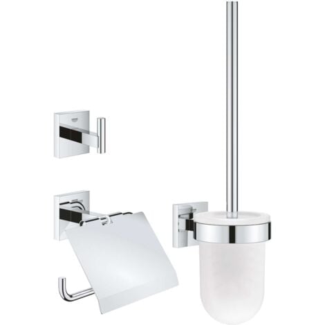 GROHE QuickFix - Start Cube - 3-in-1 WC-Accessoire-Set - Chrom-Finish 41123000 (zum Aufschrauben ...