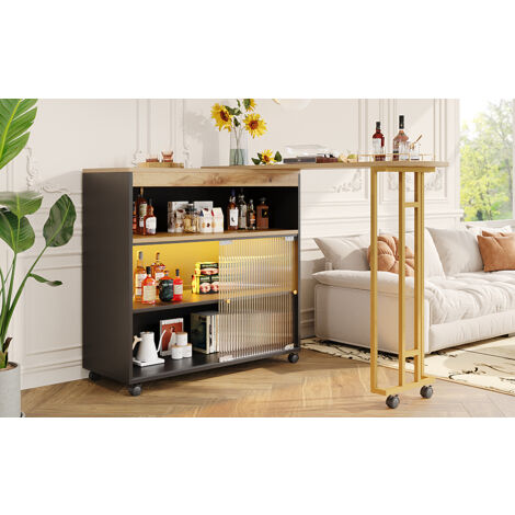 Table de bar extensible avec espace de rangement, table de bar mobile ...