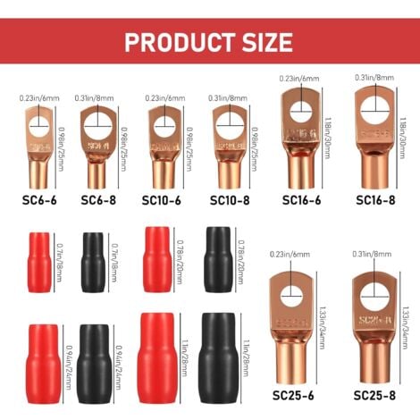 120 Pcs Cosse à Sertir Kit, Cosses Electriques, Cosses à Sertir de Batterie Trou de Boulon ...