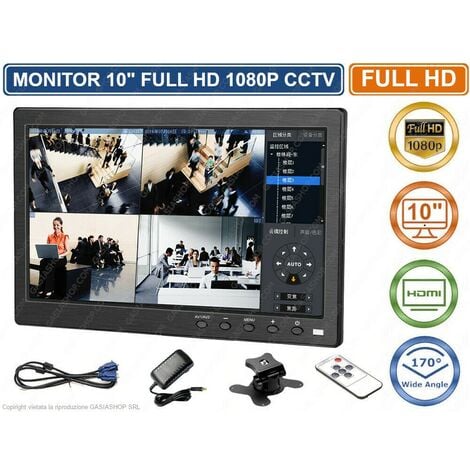MONITOR 10" POLLICI FULL 1080P COLORI AV VGA HDMI BNC VIDEOSORVEGLIANZA ...