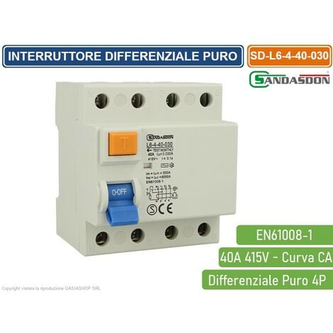 SANDASDON INTERRUTTORE MAGNETOTERMICO DIFFERENZIALE PURO SALVAVITA PER BARRA DIN 4 MODULI 4P C40 ...