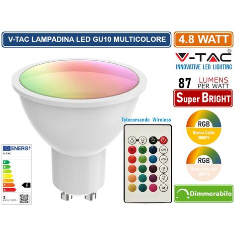 V-TAC SMART VT-2244 LAMPADINA LED GU10 4.8W FARETTO SPOTLIGHT SMD RGB+W CCT DIMMERABILE CON ...