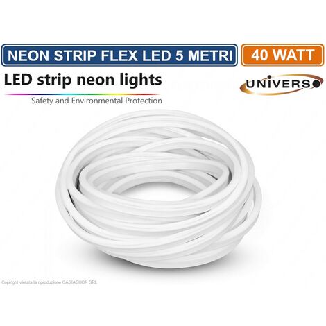 STRISCIA STRIP LED NEON FLEX 5 METRI DC 12V IMPERMEABILE DA ESTERNO ...
