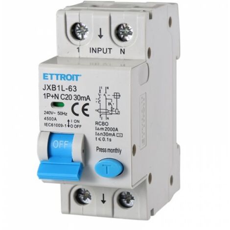 ETTROIT INTERRUTTORE MAGNETOTERMICO DIFFERENZIALE SALVAVITA PER BARRA DIN 2 MODULI 1P+N 20A C20 ...