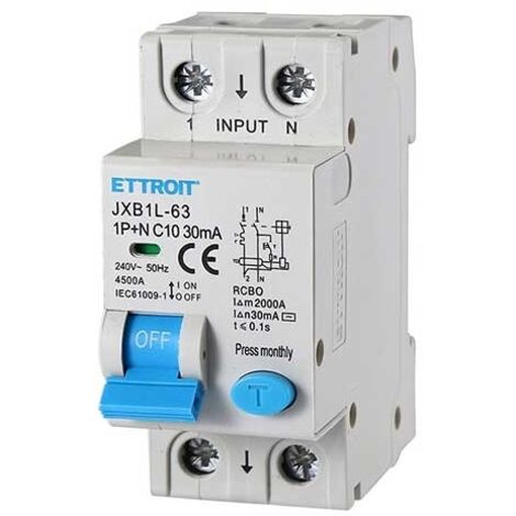 ETTROIT INTERRUTTORE MAGNETOTERMICO DIFFERENZIALE SALVAVITA PER BARRA DIN 2 MODULI 1P+N 10A C10 ...