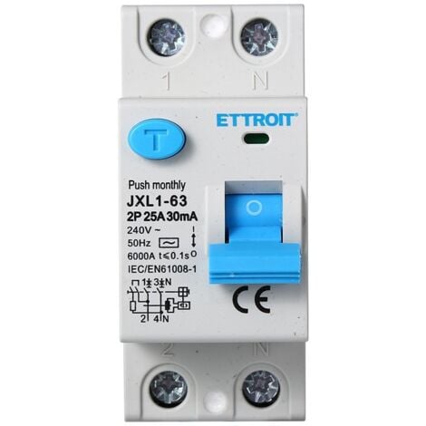 ETTROIT INTERRUTTORE MAGNETOTERMICO DIFFERENZIALE PURO SALVAVITA PER BARRA DIN 2 MODULI 2P 25A ...