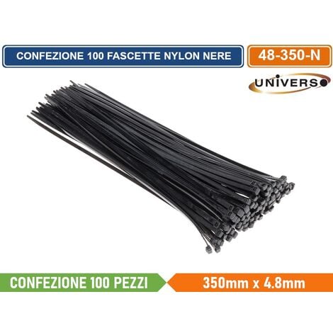 CONFEZIONE 100 PEZZI FASCETTE SERRACAVO AUTOBLOCCANTI IN NYLON NERO 4.8mm X 350mm