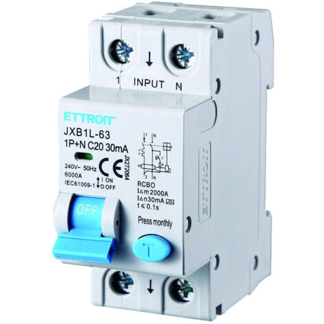 ETTROIT INTERRUTTORE MAGNETOTERMICO DIFFERENZIALE SALVAVITA PER BARRA DIN 2 MODULI 1P+N 20A C20 ...