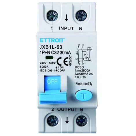 ETTROIT INTERRUTTORE MAGNETOTERMICO DIFFERENZIALE SALVAVITA PER BARRA DIN 2 MODULI 1P+N 32A C32 ...