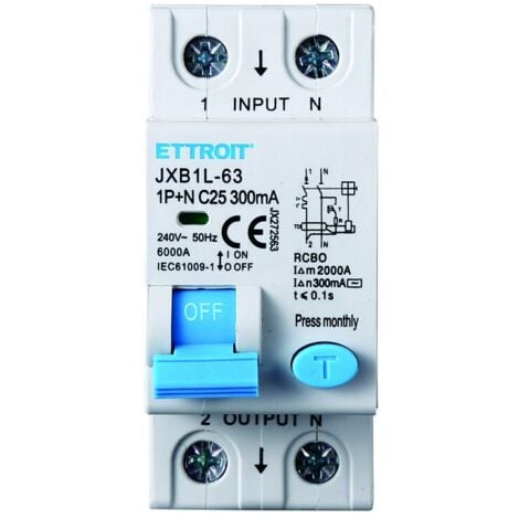 ETTROIT INTERRUTTORE MAGNETOTERMICO DIFFERENZIALE SALVAVITA PER BARRA DIN 2 MODULI 1P+N 25A C25 ...