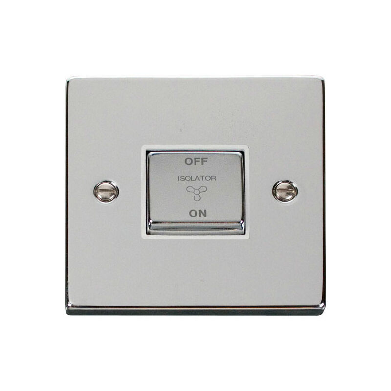 Polished Chrome 10a 1 Gang Ingot 3 Pole Fan Isolation Switch White