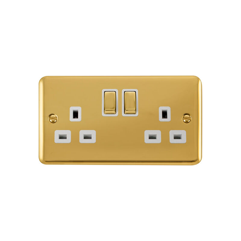 Curved Polished Brass 2 Gang 13A DP Ingot Twin Double Switched Plug ...
