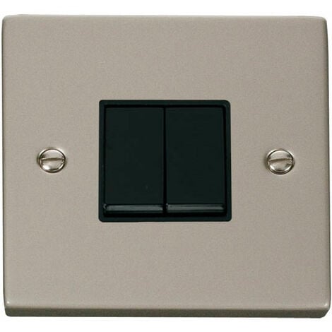 Pearl Nickel 10A 2 Gang 2 Way Light Switch - Black Trim - SE Home