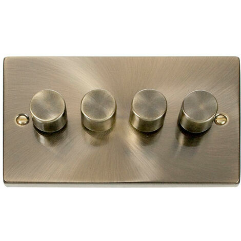 Antique Brass 4 Gang 2 Way LED 100W Trailing Edge Dimmer Light Switch.