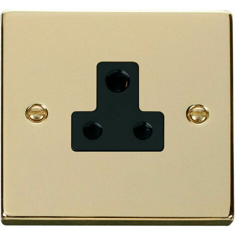 Polished Brass 1 Gang 5A Round Pin Socket - Black Trim - SE Home