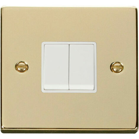 Polished Brass 10A 2 Gang 2 Way Light Switch - White Trim - SE Home