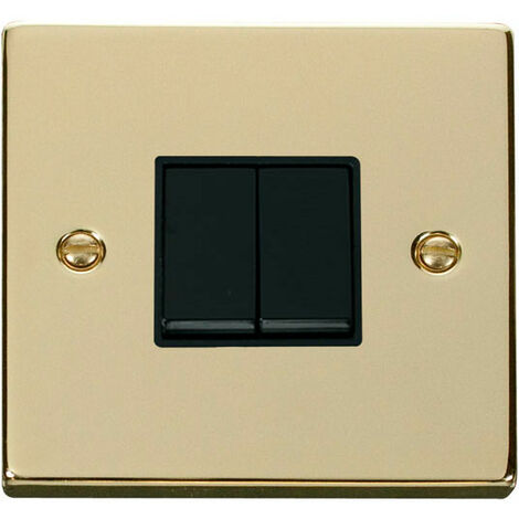 Polished Brass 10A 2 Gang 2 Way Light Switch - Black Trim - SE Home