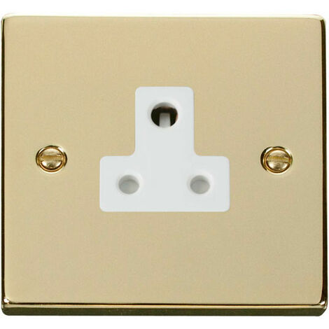 Polished Brass 1 Gang 5A Round Pin Socket - White Trim - SE Home