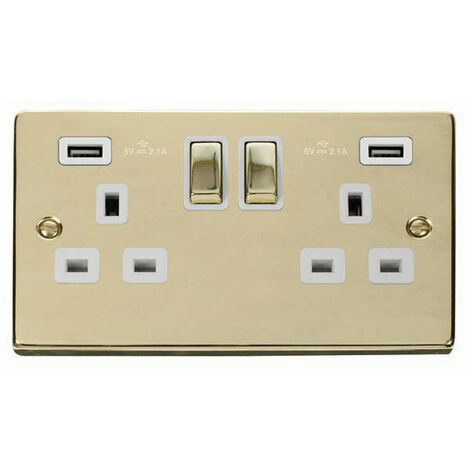 Polished Brass 2 Gang 13A DP Ingot 2 USB Twin Double Switched Plug ...