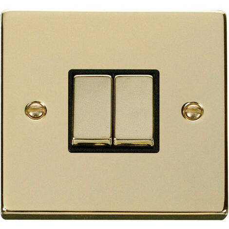 Polished Brass 10A 2 Gang 2 Way Ingot Light Switch - Black Trim - SE Home