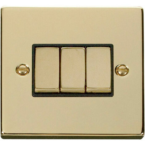 Polished Brass 10A 3 Gang 2 Way Ingot Light Switch - Black Trim - SE Home