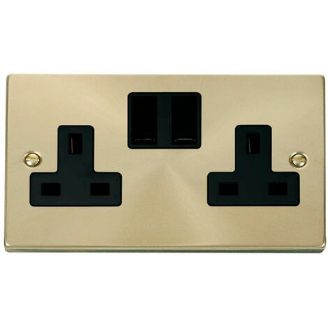 Satin / Brushed Brass 2 Gang 13A Twin Double Switched Plug Socket ...