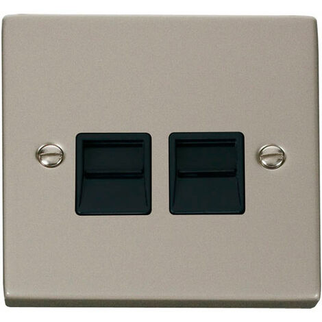 Pearl Nickel Master Telephone Twin Socket - Black Trim - SE Home
