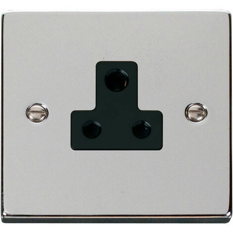 Polished Chrome 1 Gang 5A Round Pin Socket - Black Trim - SE Home