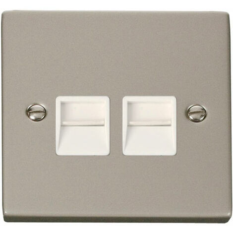 Pearl Nickel Master Telephone Twin Socket - White Trim - SE Home