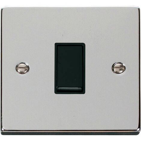 Polished Chrome 10A 1 Gang Intermediate Light Switch - Black Trim - SE Home