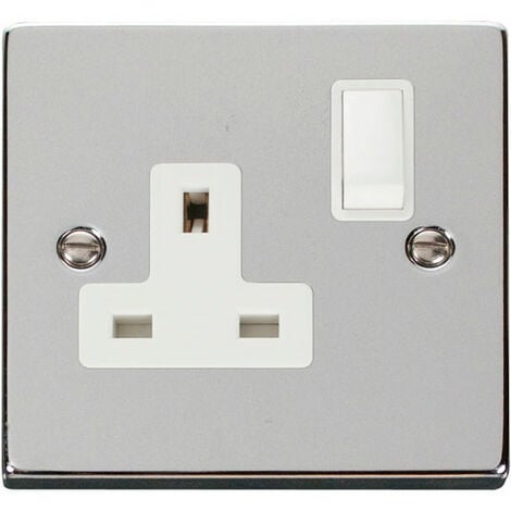 Polished Chrome 1 Gang 13A DP Switched Plug Socket - White Trim - SE Home