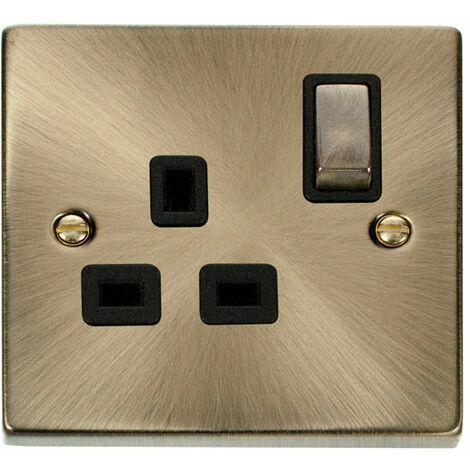 Antique Brass 1 Gang 13A DP Ingot Switched Plug Socket - Black Trim ...