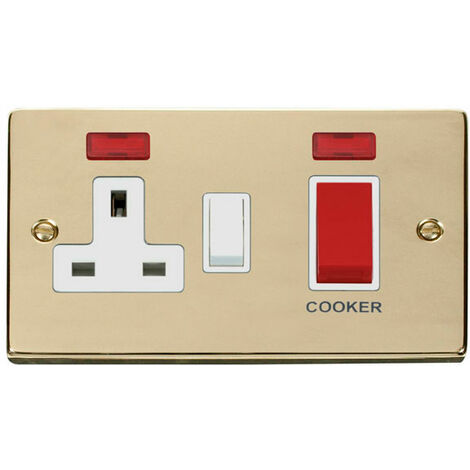 Polished Brass Cooker Control 45A With 13A Switched Plug Socket & 2 ...