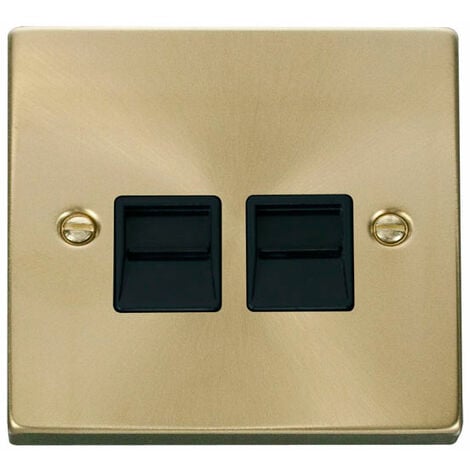 Satin / Brushed Brass Secondary Telephone Twin Socket - Black Trim - SE ...