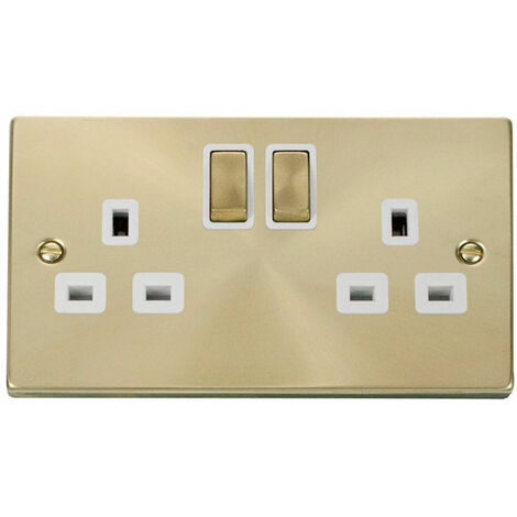 Satin / Brushed Brass 2 Gang 13A DP Ingot Twin Double Switched Plug ...