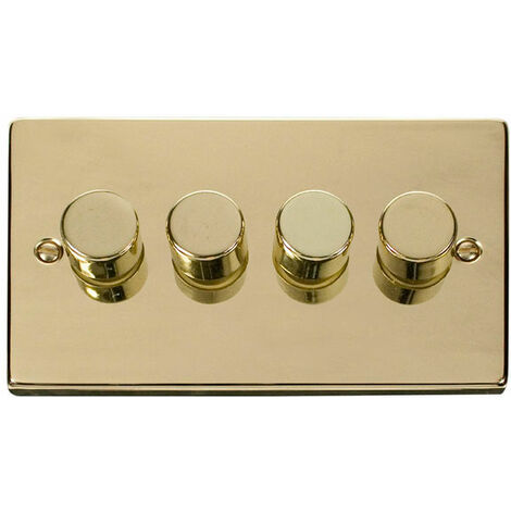 Polished Brass 4 Gang 2 Way LED 100W Trailing Edge Dimmer Light Switch ...