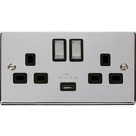 Polished Chrome 2 Gang 13A DP Ingot 1 USB Twin Double Switched Plug ...