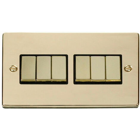 Polished Brass 10A 6 Gang 2 Way Ingot Light Switch - Black Trim - SE Home