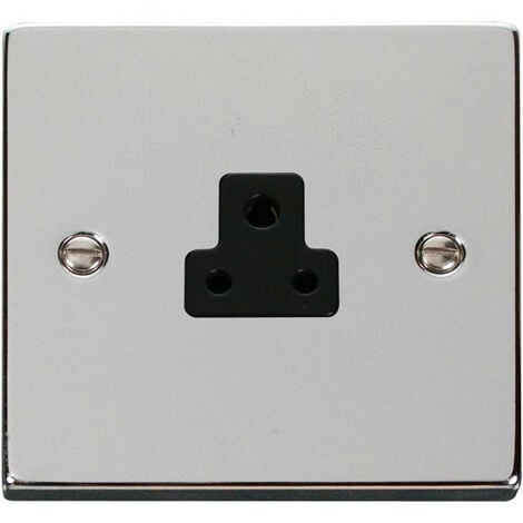 Polished Chrome 1 Gang 2A Round Pin Socket - Black Trim - SE Home