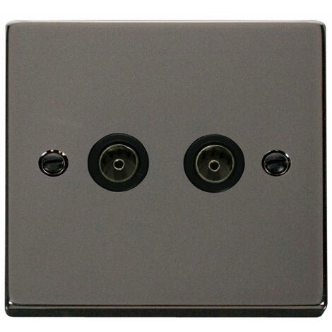 Black Nickel 2 Gang Twin Coaxial TV Socket - Black Trim - SE Home