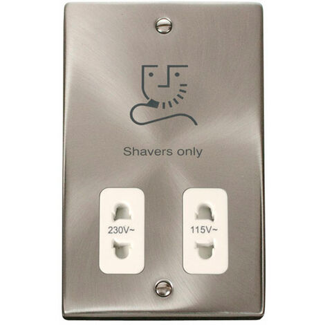 Satin / Brushed Chrome Shaver Socket 115v/230v - White Trim - SE Home