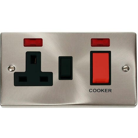 Satin / Brushed Chrome Cooker Control 45A With 13A Switched Plug Socket ...