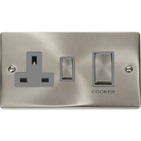 Satin / Brushed Chrome Cooker Control Ingot 45A With 13A Switched Plug ...