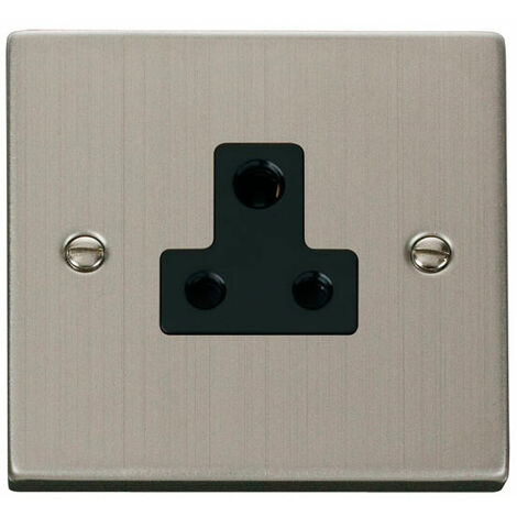 Stainless Steel 1 Gang 5A Round Pin Socket - Black Trim - SE Home