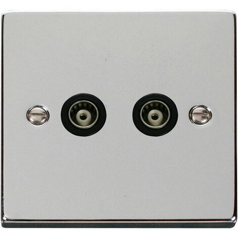 Polished Chrome Twin Isolated Coaxial Socket - Black Trim - SE Home