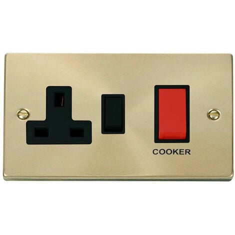 Satin / Brushed Brass Cooker Control 45A With 13A Switched Plug Socket ...