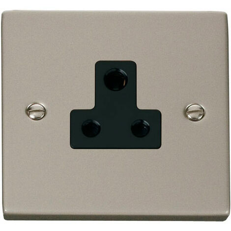 Pearl Nickel 1 Gang 5A Round Pin Socket - Black Trim - SE Home